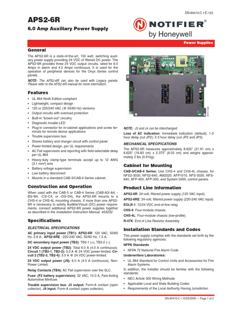 DN - 60410 APS2-6R 6.0 Amp Auxiliary Power Supply Datasheet | PDF ...