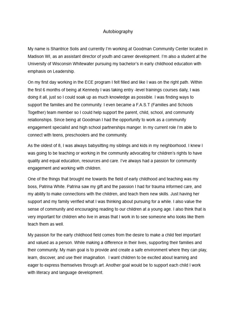 Autobiography 1 | PDF | Early Childhood Education | Family