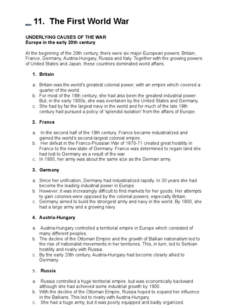 First World War NOTES | PDF | Allies Of World War I | World War II