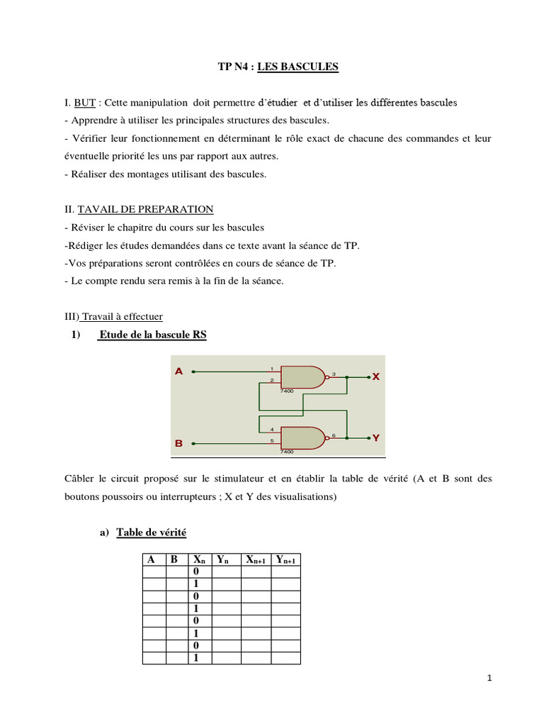 Étude des Bascule: Tables de Vérité et Montages | PDF | Informatique ...