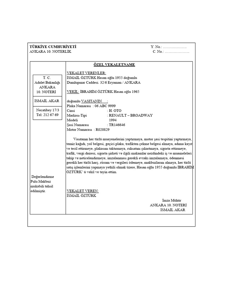 Vekaletname Ornegi | PDF