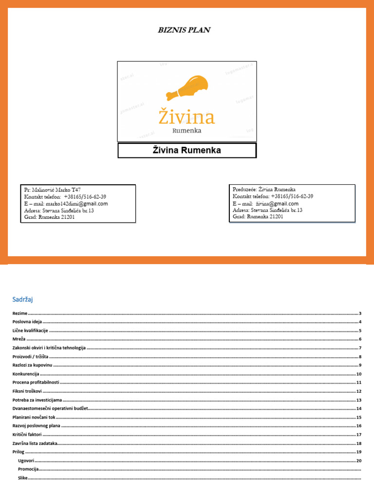 Biznis Plan - Marko Malinovic | PDF