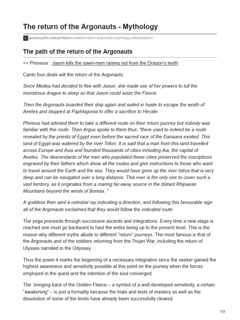 The Return of The Argonauts - Mythology | PDF
