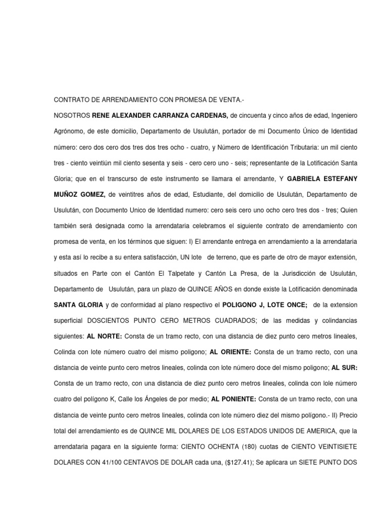 Arre y Contrato Santa Gloria - 2023 Gabriela Estefany Muñoz Gomez ...