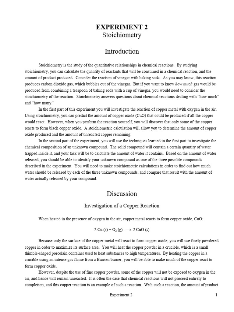 Experiment 2 Pdf Stoichiometry Oxide