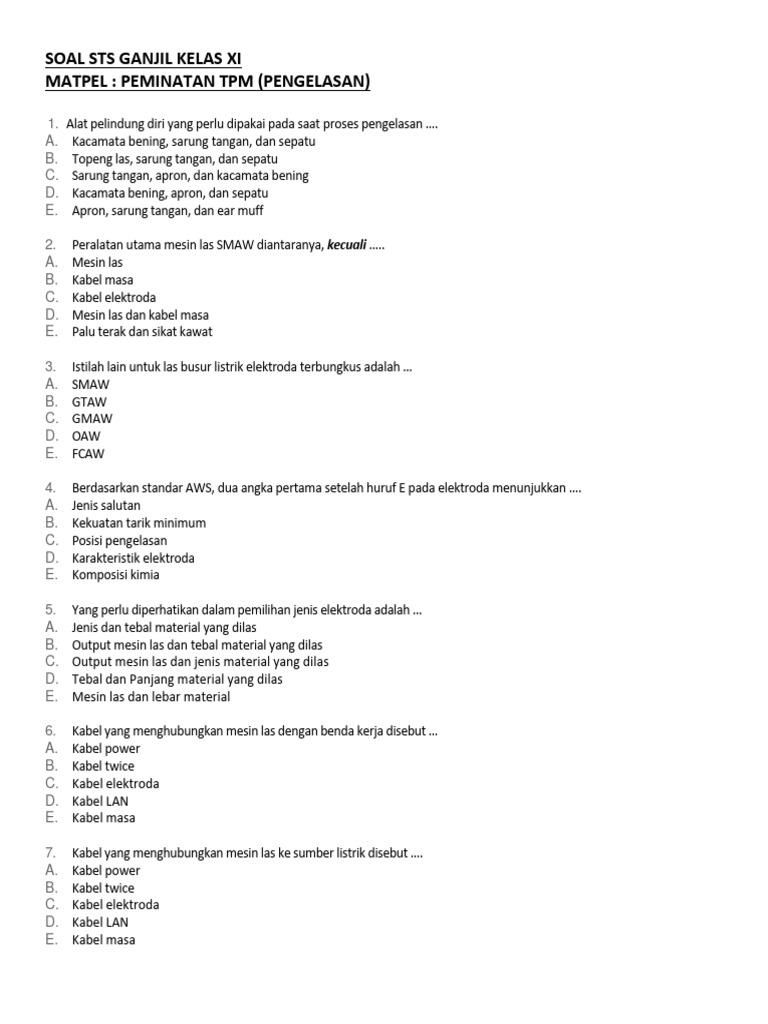 Soal STS Ganjil MPP Xi TPM | PDF
