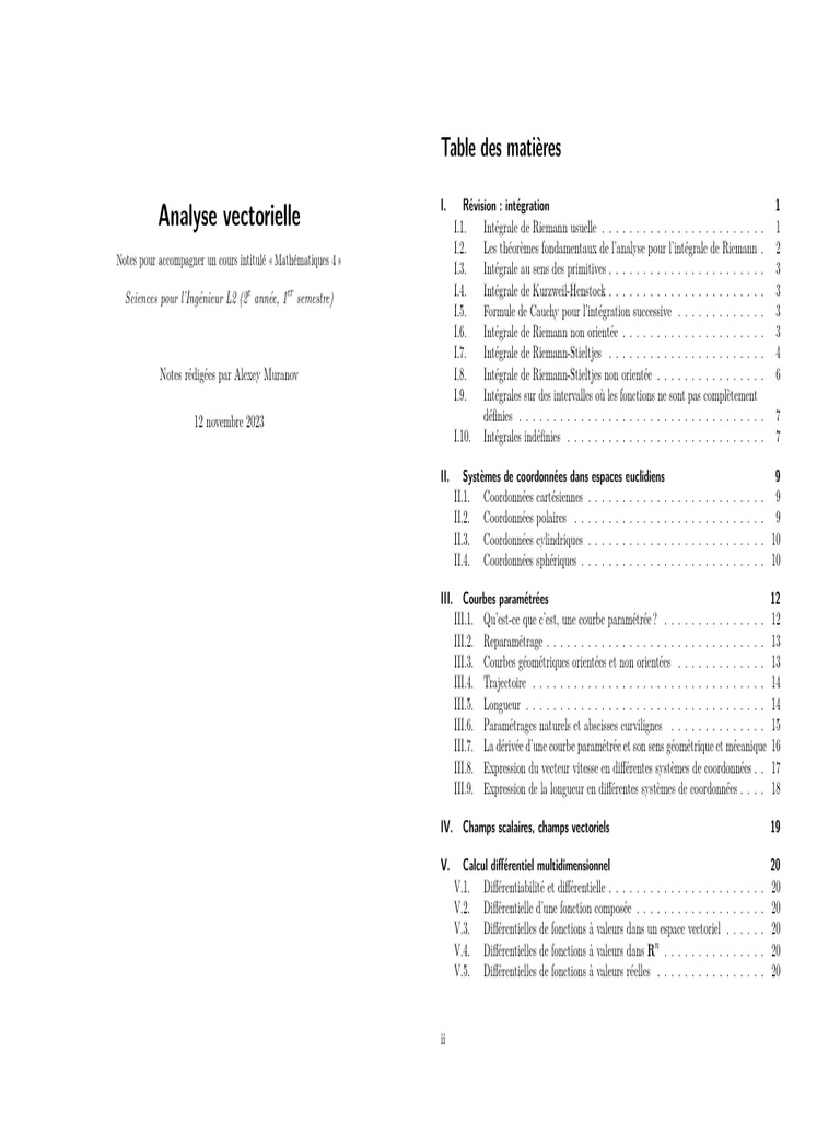 Cours Analyse Vectorielle - L2 SPI - 2-Up | PDF