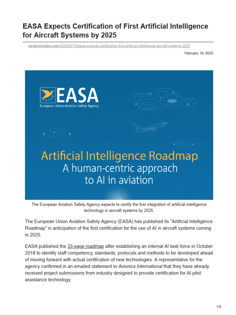 EASA Expects Certification of First Artificial Intelligence For ...
