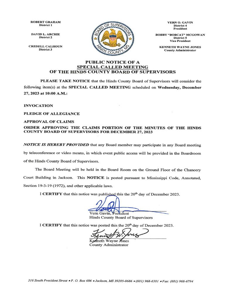 12 27 2023 Special Called Meeting Pdf