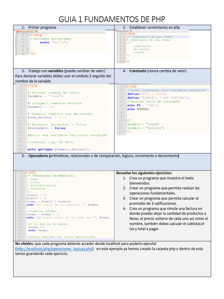 Guia 1 Fundamentos de PHP | Descargar gratis PDF | Programación de computadoras | Informática
