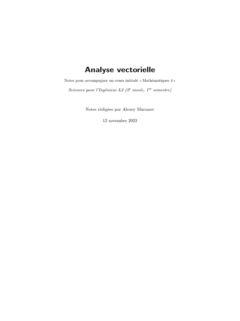 Cours Analyse Vectorielle - L2 SPI | PDF | Intégral | Coordonnées ...