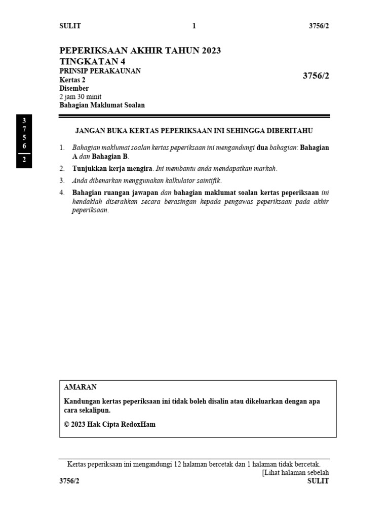 PAT T4 Prinsip Perakaunan 2023 | PDF