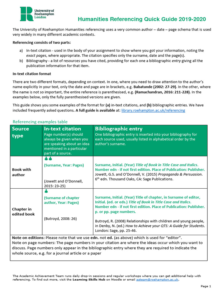Humanities Quick Referencing Guide 2019-2020 KMP JM | PDF | Citation ...