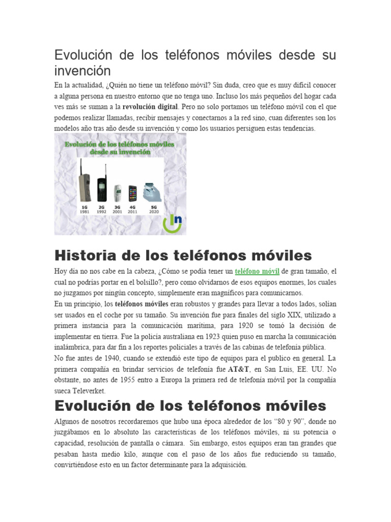 Evolución de Los Teléfonos Móviles Desde Su Invención | PDF | Yo telefono | Telefonía móvil