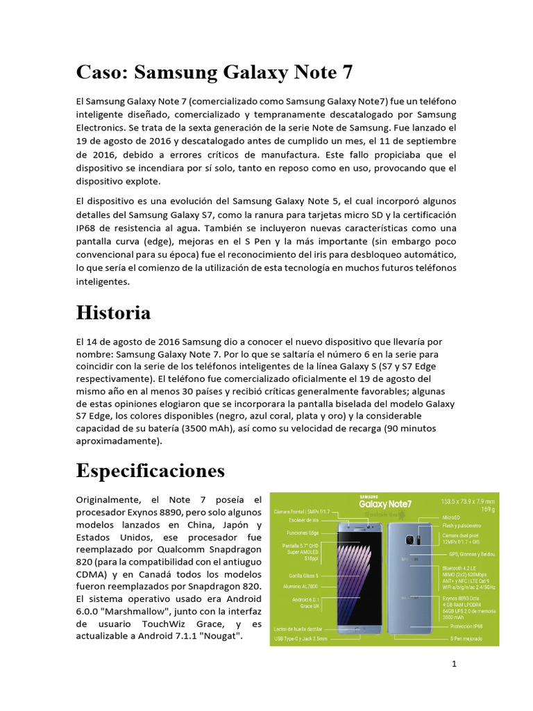 Samsung Note 7: Explosiones y Retiro | PDF