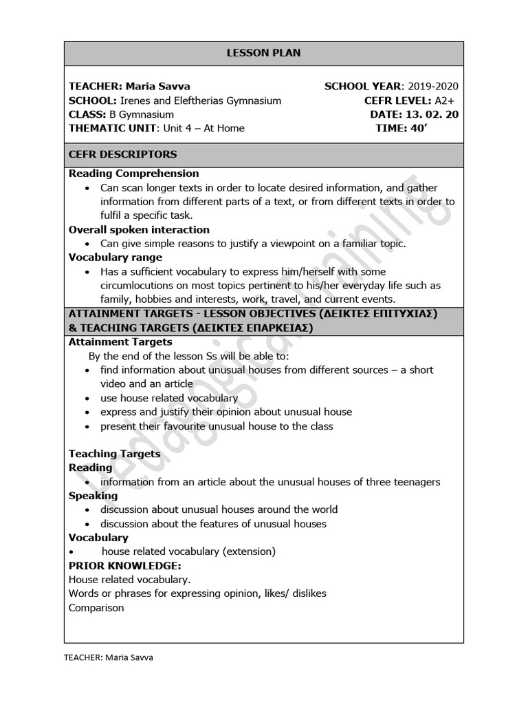 LESSON PLAN Unit - 4 - at - Home | PDF | Vocabulary | Lesson Plan