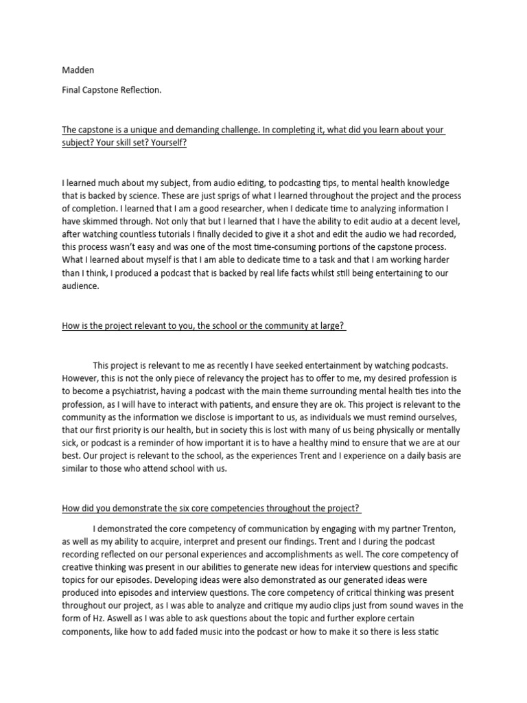 Capstone Reflection | PDF | Podcast | Cognition