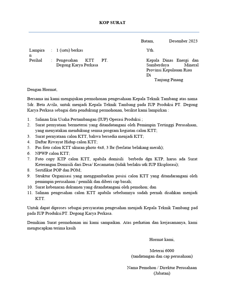 Format Surat Permohonan KTT | PDF