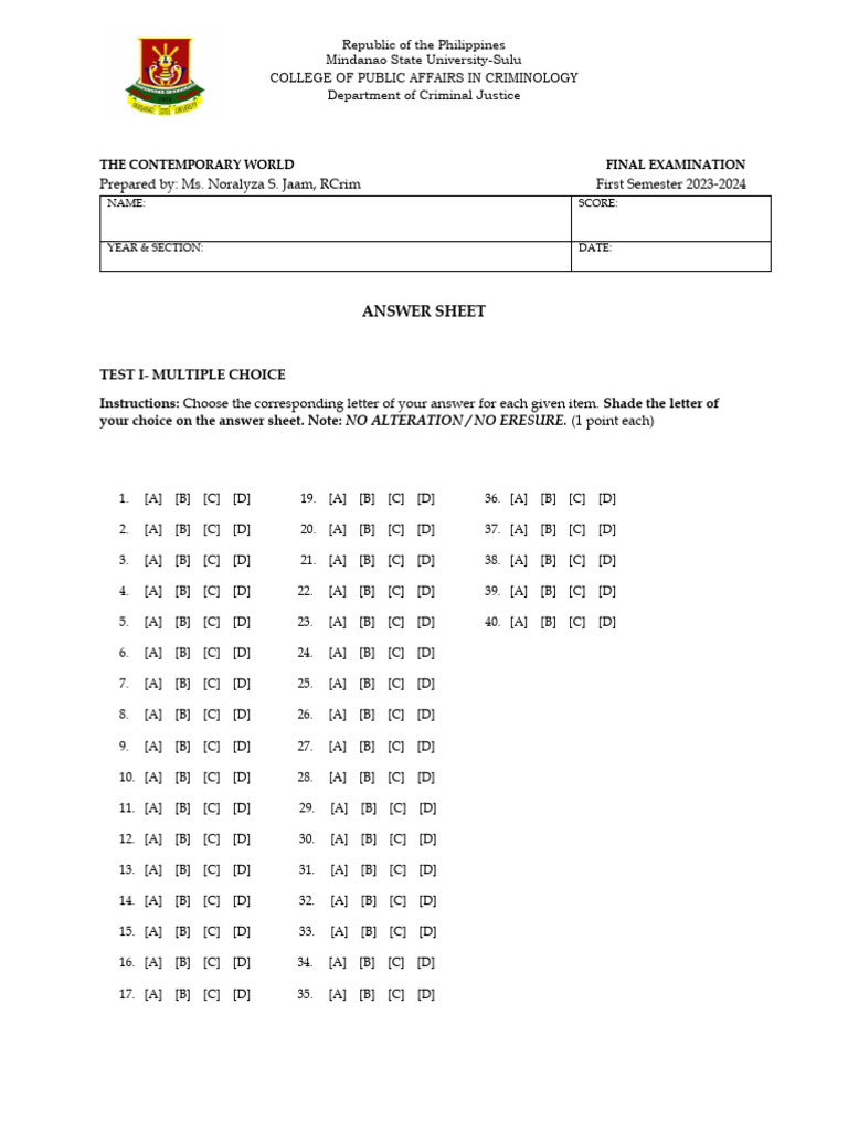 The Contemporary World Final Exam Final Examination Prepared by | PDF