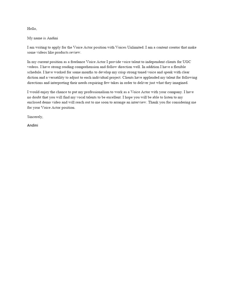 Cover Letter Voice Over | PDF