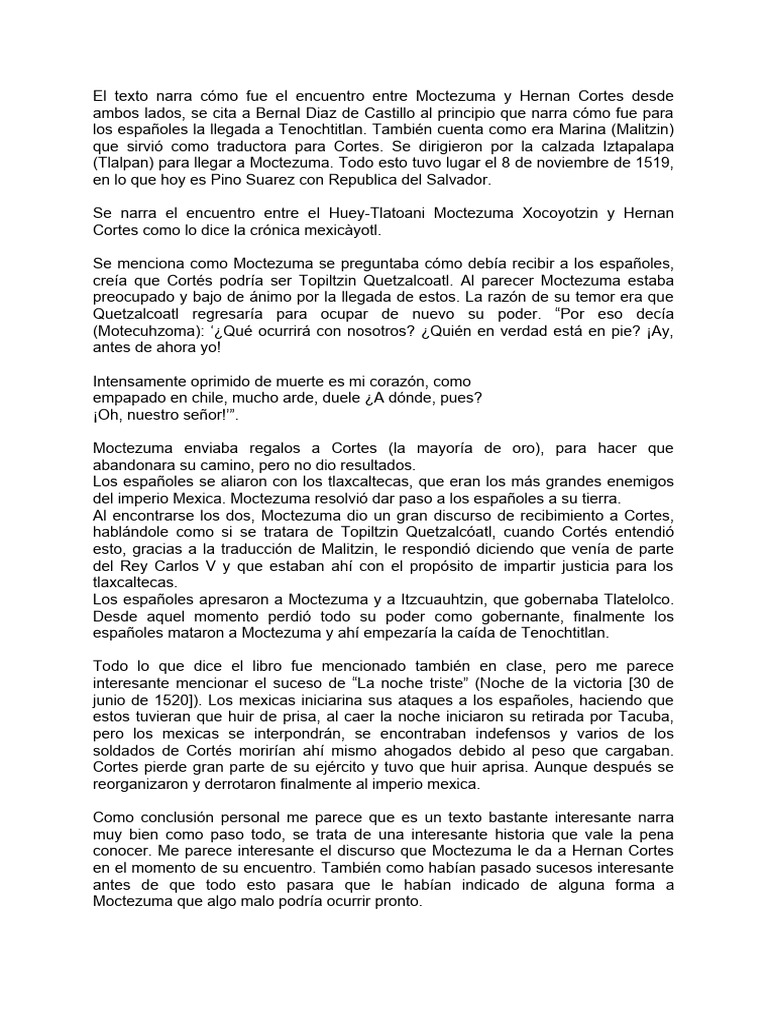 Reporte De Lectura El Encuentro Del Gran Moctezuma Y El Conquistador
