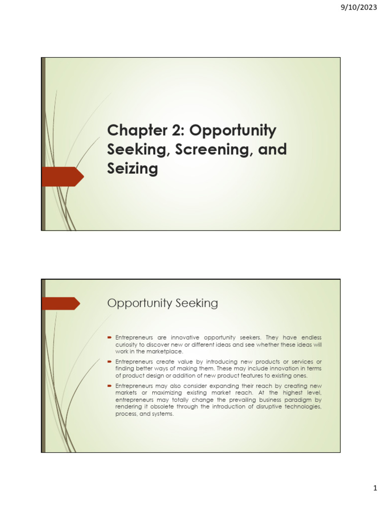 Chapter 2 Opportunity Seeking Screening and Seizing | PDF ...