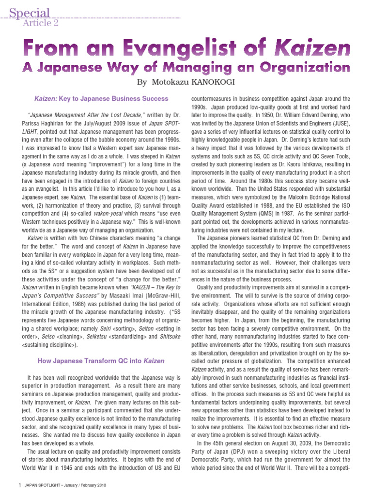 Evangelist of KAIZEN - Special - Article02 - 1126 - 1 | PDF | Quality Management System ...