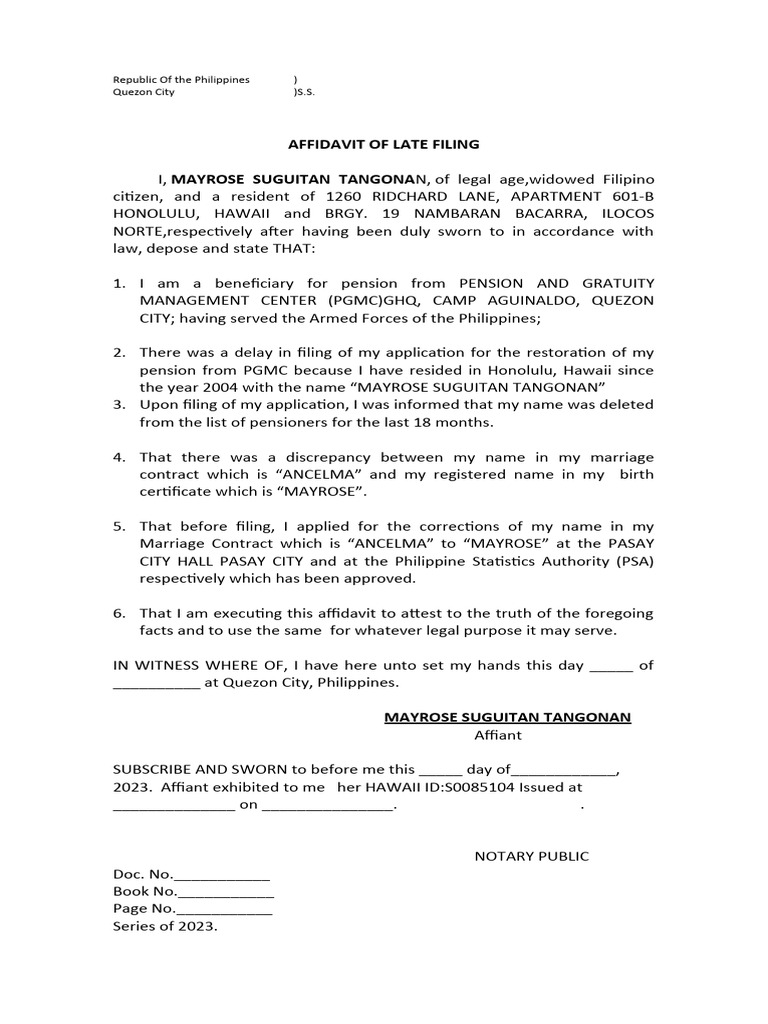 AFFIDAVIT OF LATE FILING | PDF