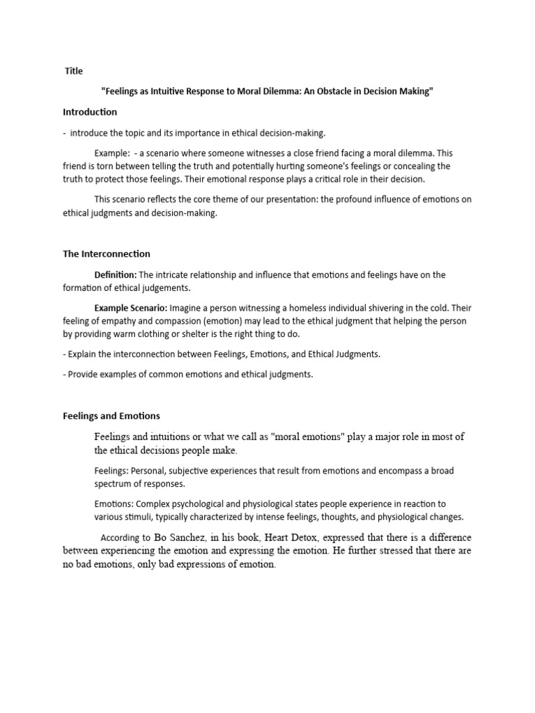 Feelings As Intuitive Response To Moral Dilemma V1 | PDF
