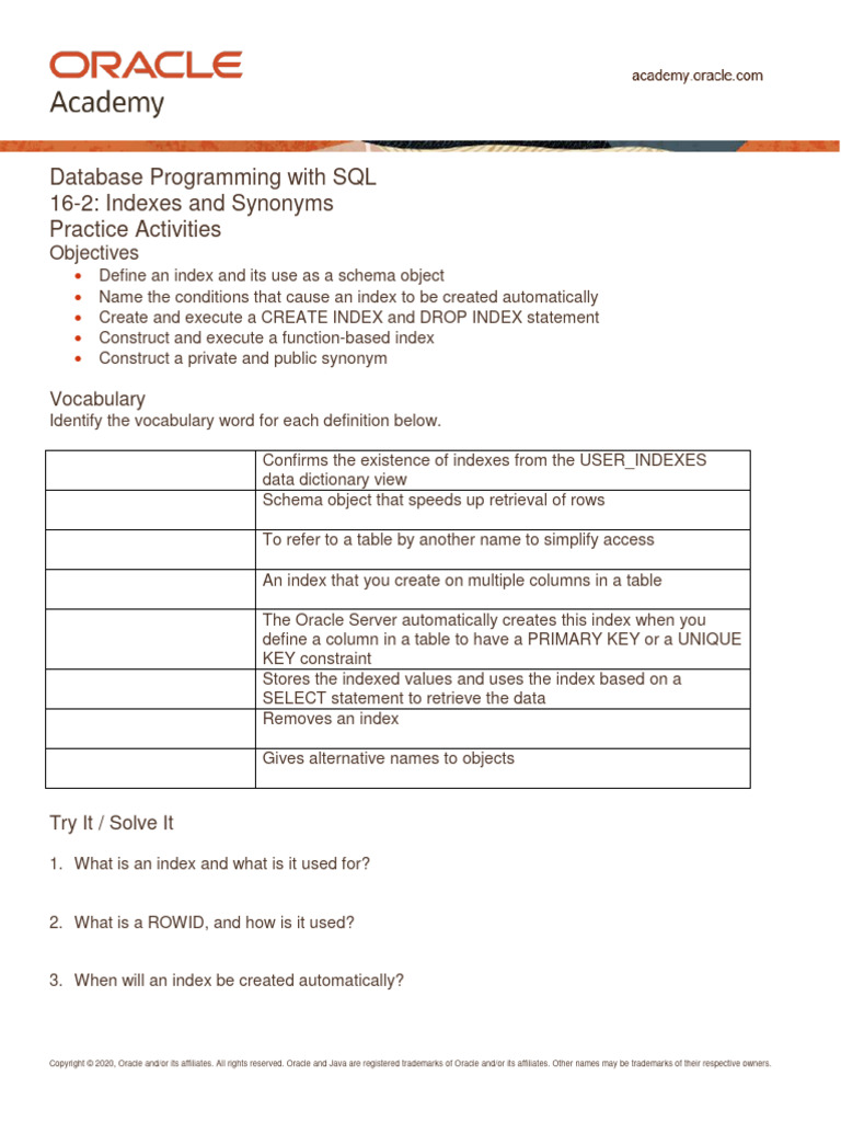DP 16 2 Practice | PDF | Database Index | Table (Database)