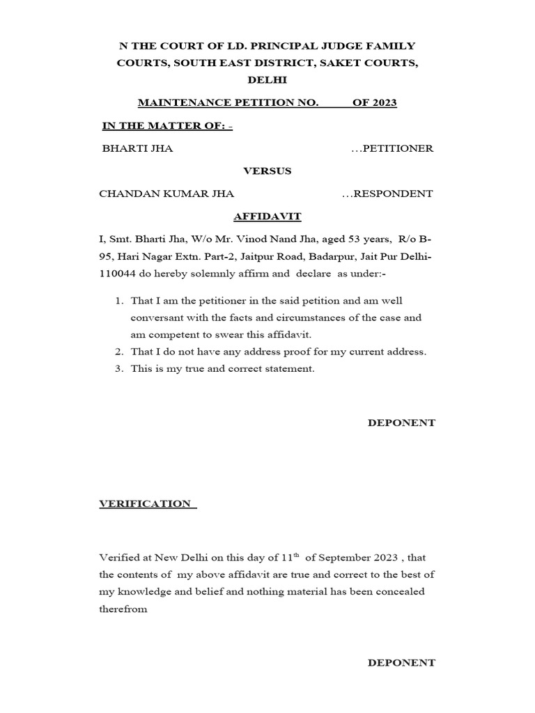 Affidavit Maintenance Petition | PDF