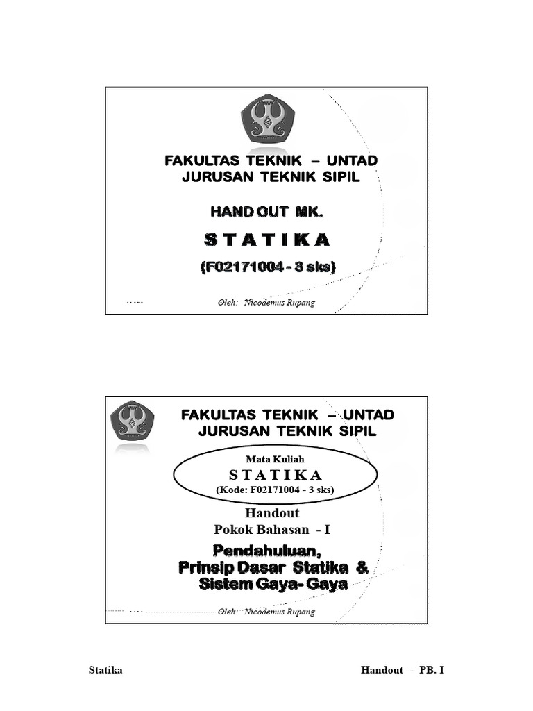 Statika PB.01 - TM.01 - 02 Pendahuluan - Prinsip - Gaya | PDF