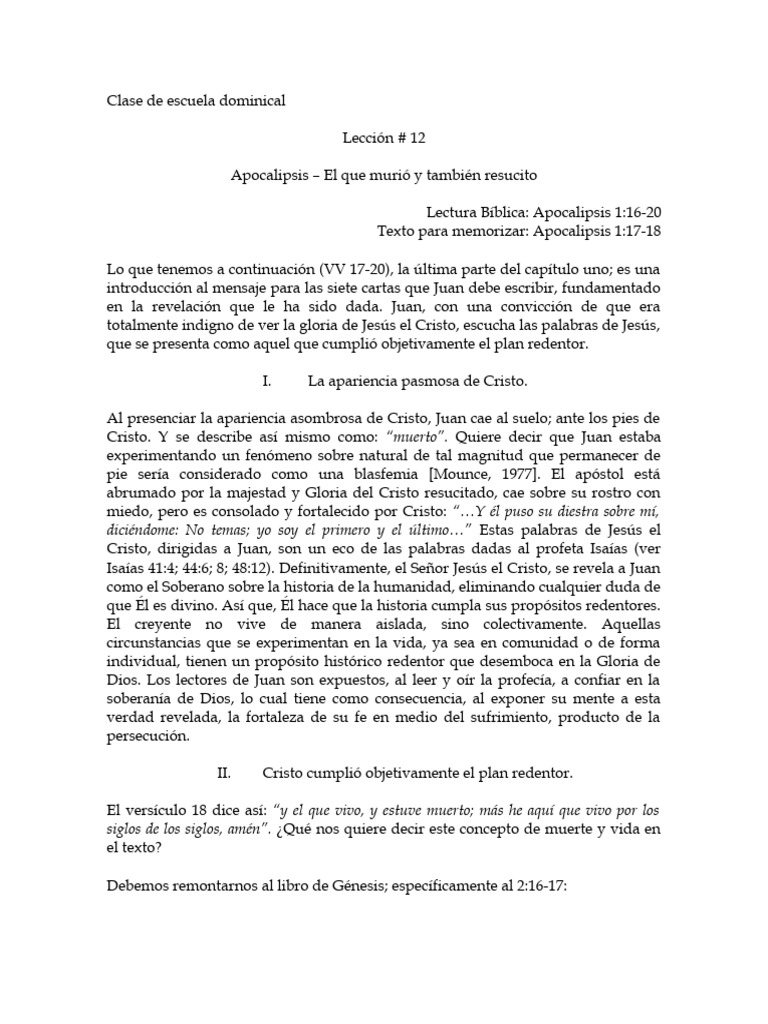 Lección 12: Cristo en Apocalipsis 1 | PDF | Cristo (título) | Jesús