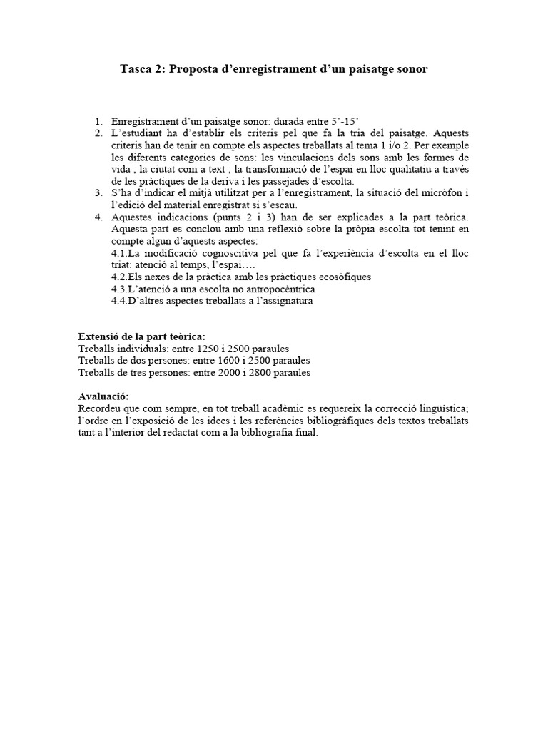 Tasca 2 Enregistrament Dun Paisatge Sonor | PDF