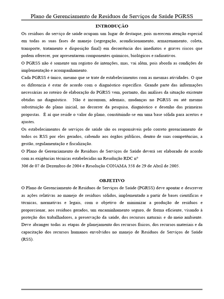 MODELO DE PGRSS | PDF | Desperdício | Materiais