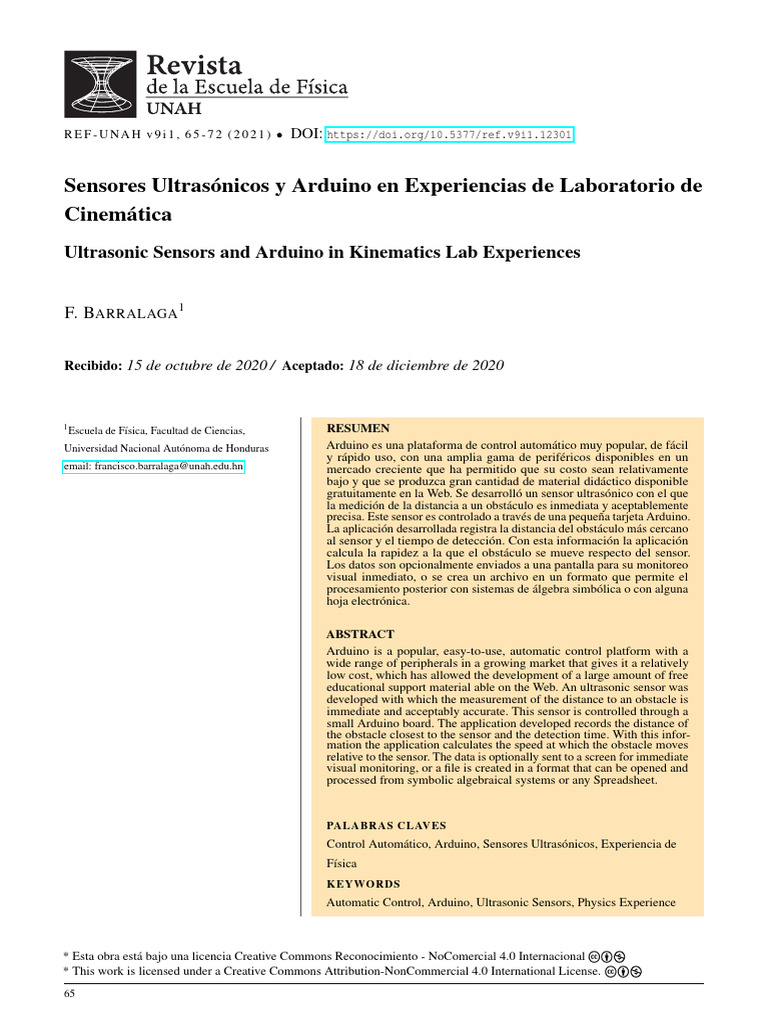 Sensores Ultrasónicos y Arduino en Experiencias de Laboratorio de Cinemática | PDF | Arduino ...