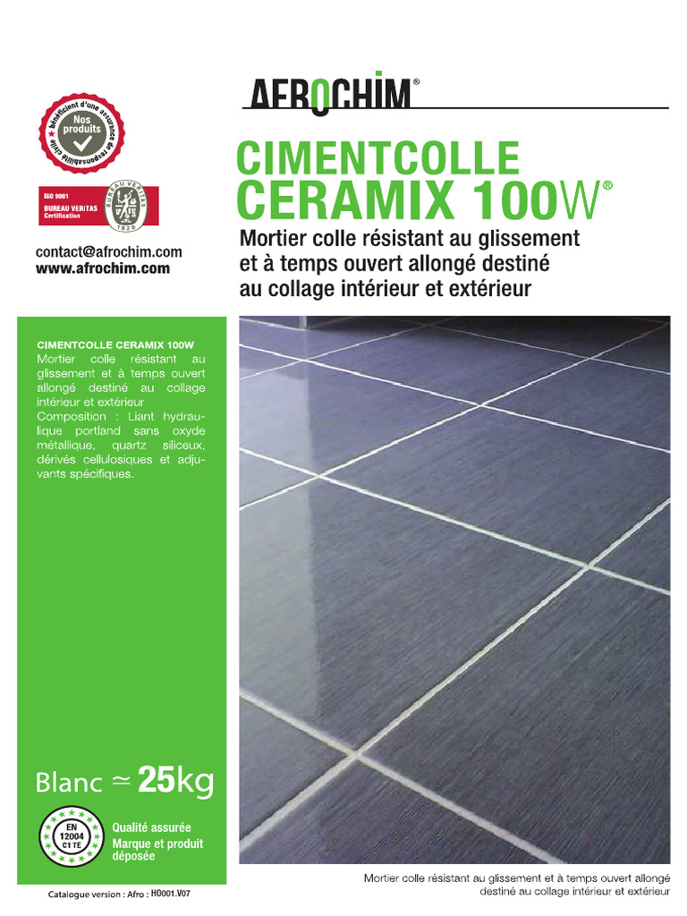 Fiche Technique Ciment Colle Ceramix 100w | PDF