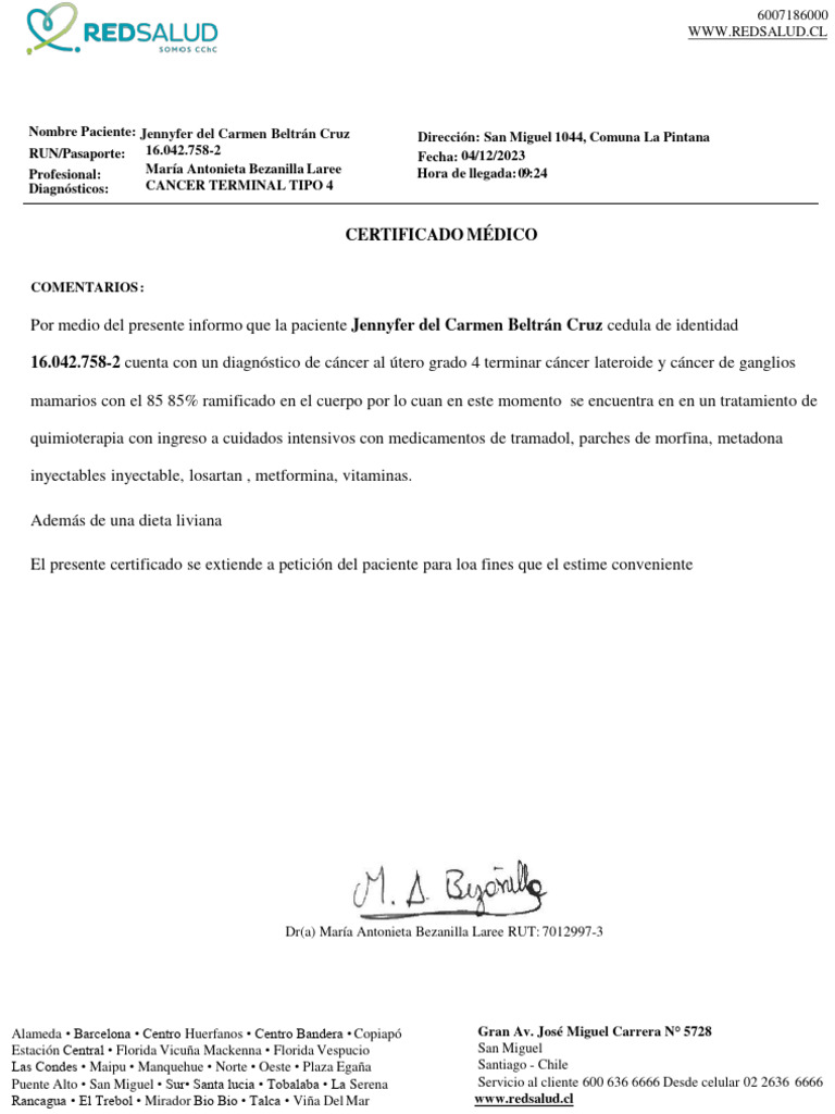 Certificado Médico de Cáncer Terminal | PDF