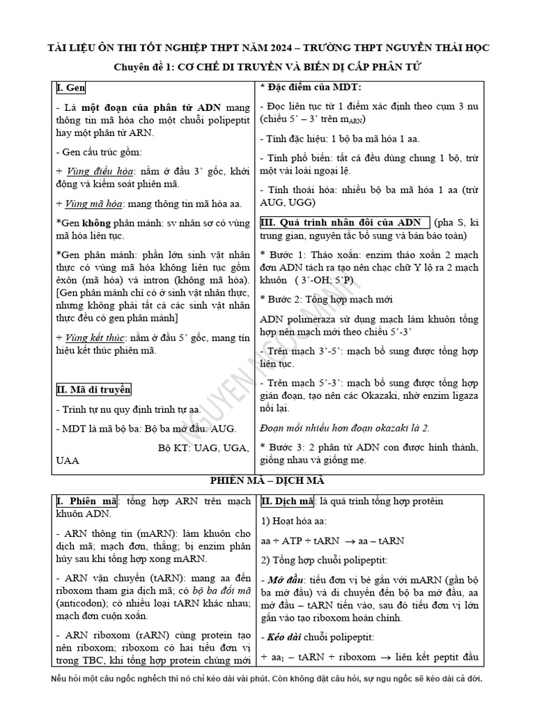 TÀI LIỆU ÔN THI TNTHPTQG NĂM 2024 (HS) | PDF