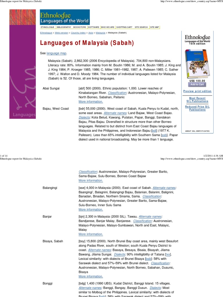 Ethnologue Report For Malaysia (Sabah) | PDF | Languages Of Asia | Ethnicity