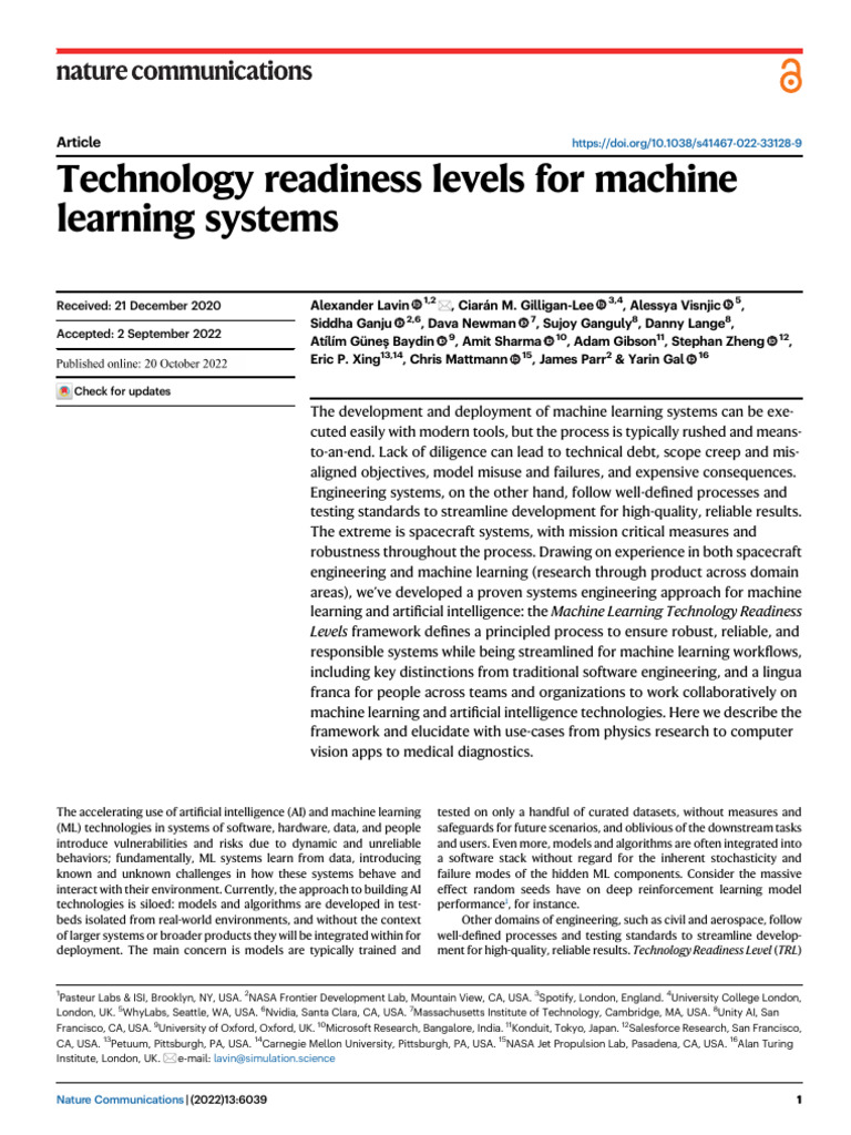 Technology Readiness Levels For Machine Learning Systems | PDF | Machine Learning | Artificial ...