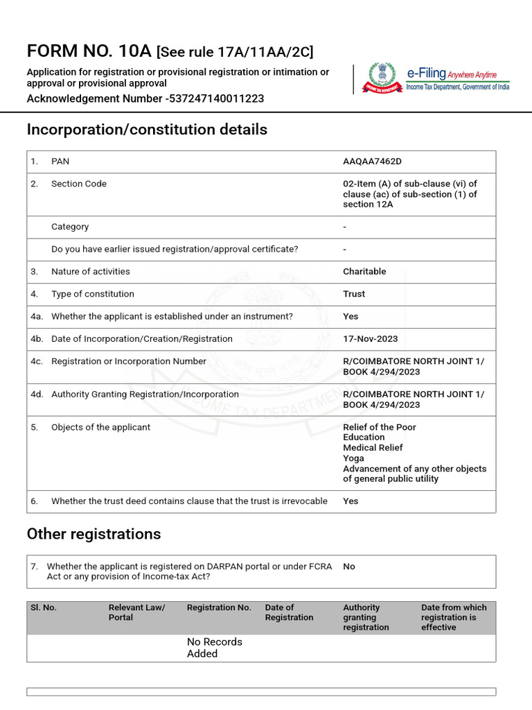Form 10A - Filed Form | PDF | Trust Law | Justice
