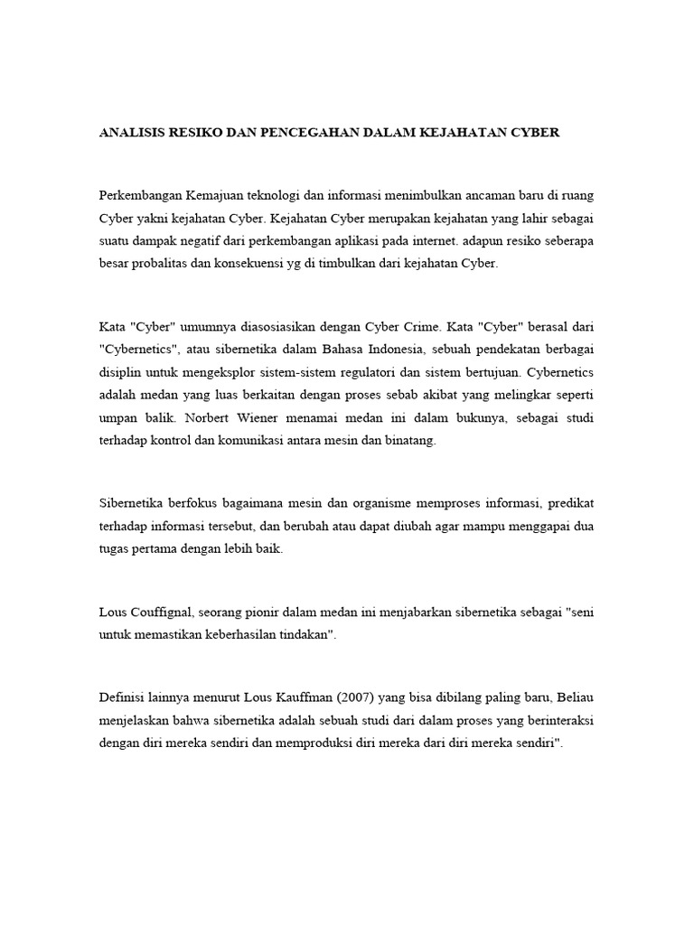 Analisis Resiko Dan Pencegahan Dalam Kejahatan Cyber | PDF | Komputer