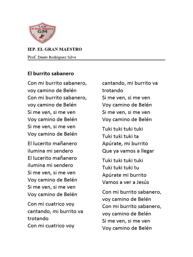 LETRA MI BURRITO SABANERO | PDF