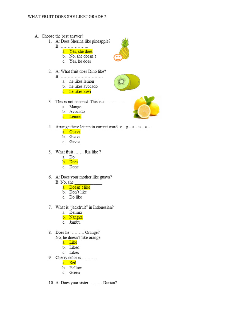 Fruit Preferences for Grade 2 | PDF