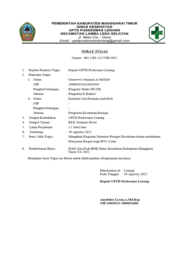 Surat Tugas Dan SPD Validasi Imunisasi | PDF