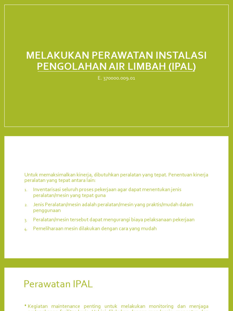 Melakukan Perawatan Instalasi Pengolahan Air Limbah (Ipal) | PDF