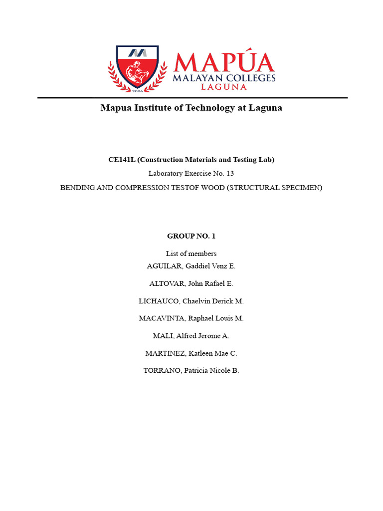 CE141 1L Laboratory 13 Group 1 | PDF | Lumber | Beam (Structure)