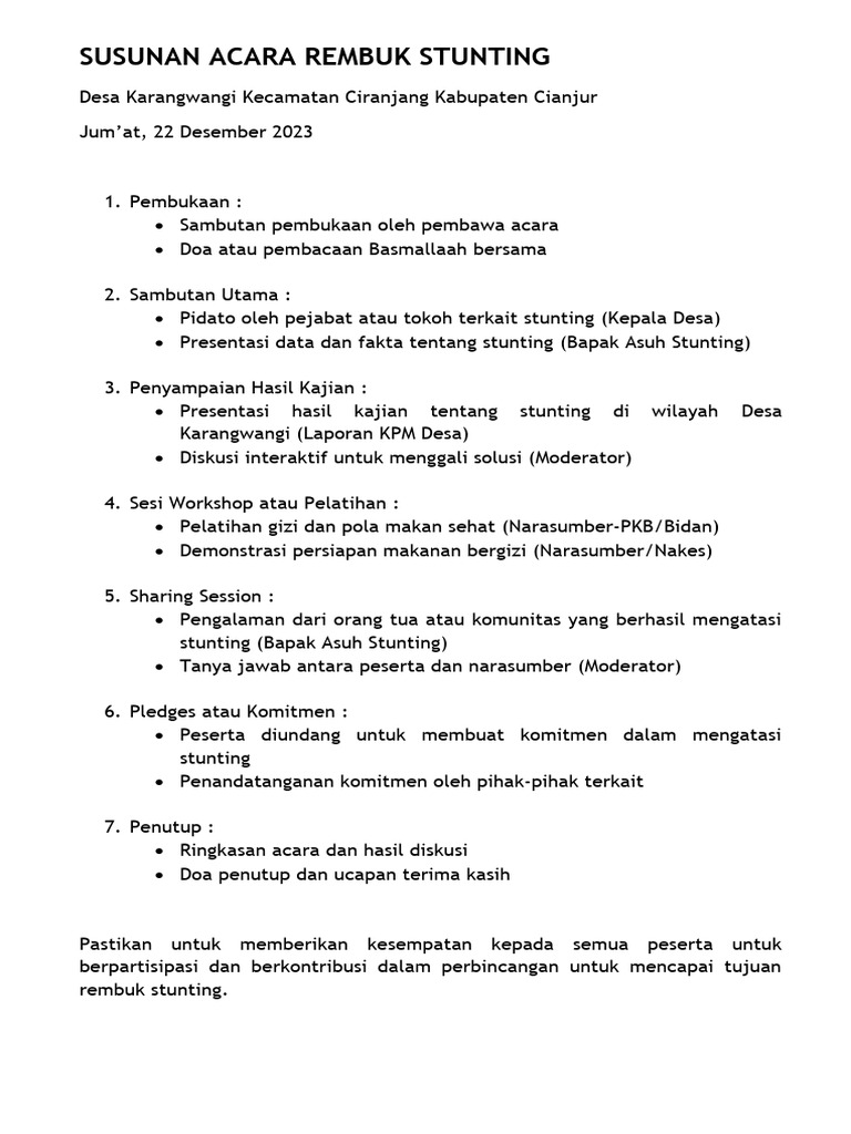 Susunan Acara Rembuk Stunting | PDF