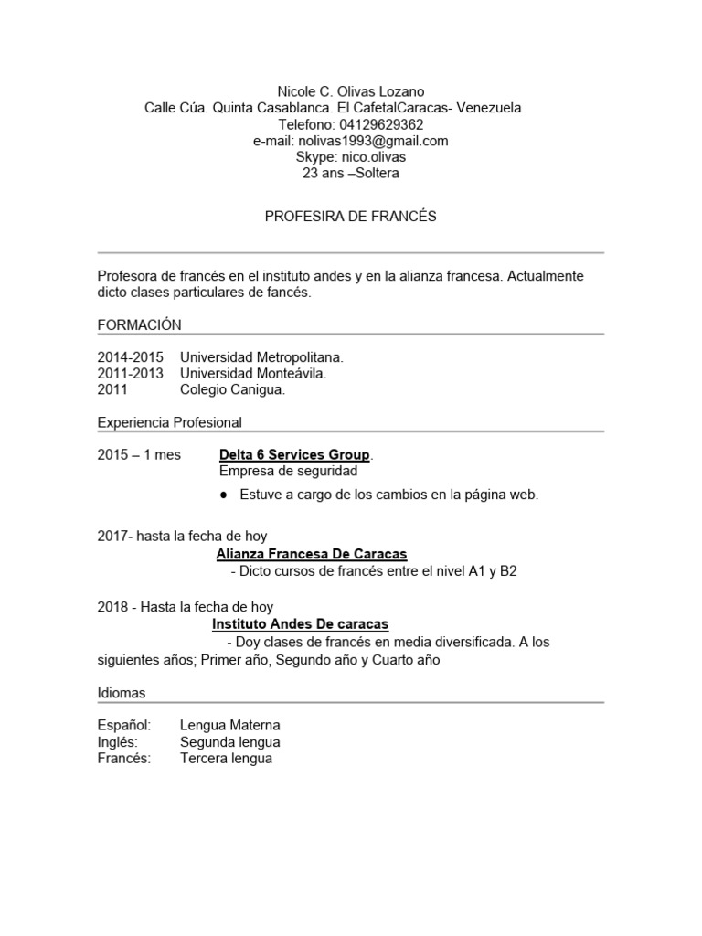 CV - Nicole Christine Olivas Lozano | PDF